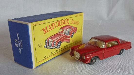 Rockertron Toys. Matchbox Toys MB53b Mercedes 220 SE Red with BPW D Box