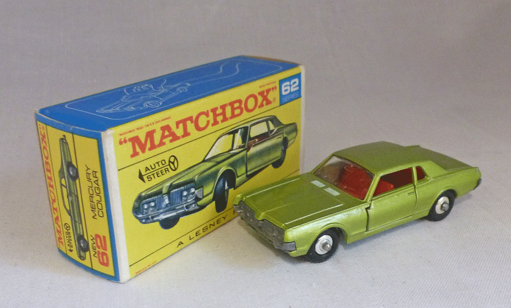 Rockertron Toys. Matchbox Toys MB62c Mercury Cougar DARK GREEN F Box